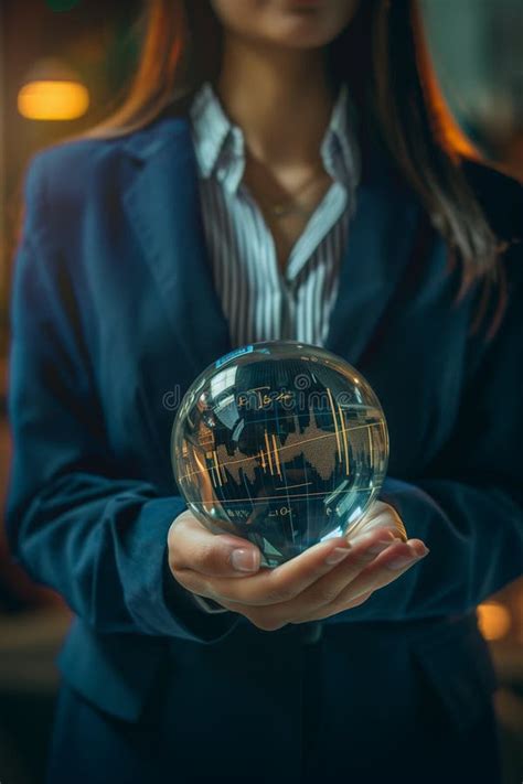 Stock Market Prediction Financial Forecasting Woman Holding Crystal Globe With Candlestick