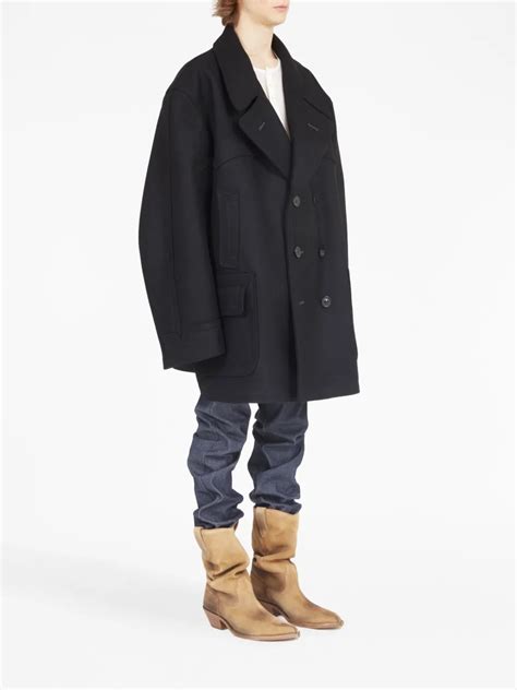 Maison Margiela Oversized Wool Blend Coat In Black Modesens