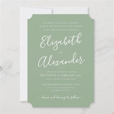 Simple And Elegant Sage Green Wedding Invitation