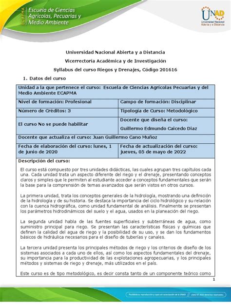 syllabus del curso riegos y drenajes pdf riego hidrología