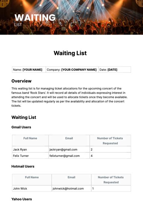 Free Waiting List Template To Edit Online