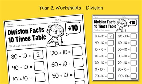 Year 2 Division Facts 10 Times Table Worksheets Ks1 Division