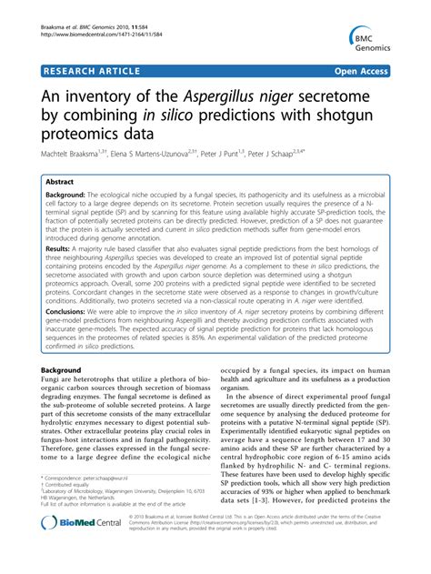 Pdf An Inventory Of The Aspergillus Niger Secretome By Combining In Silico Predictions With