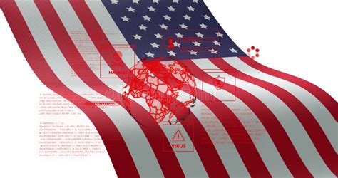 Cybersecurity Threats Animation Over American Flag With Malware And Virus Warnings Stock Footage