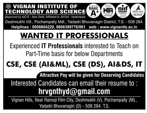 Faculty Jobs In Telangana FacultyPlus