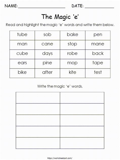 Silent E Worksheets Worksheets Library