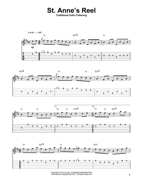 St Annes Reel Sheet Music Irish Folksong Guitar Tab Play Along