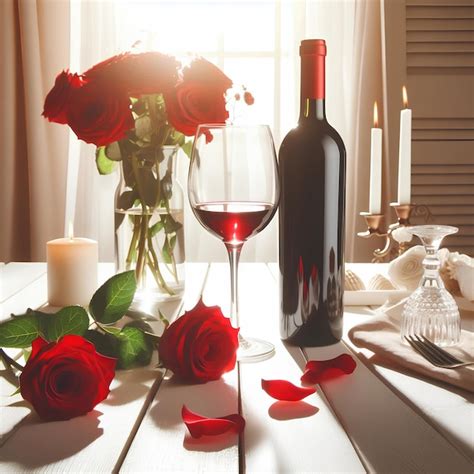 Premium Photo Red Wine Bottle Two Empty Glasses Red Roses On White