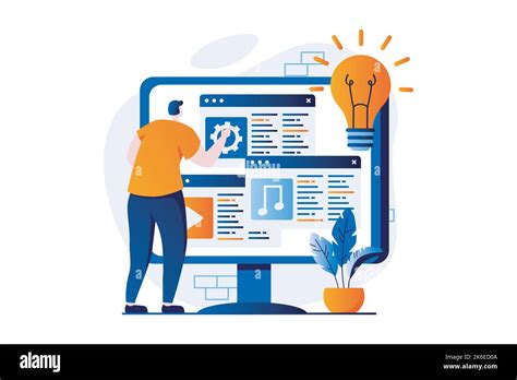 Web Development Concept With People Scene In Flat Cartoon Design Man