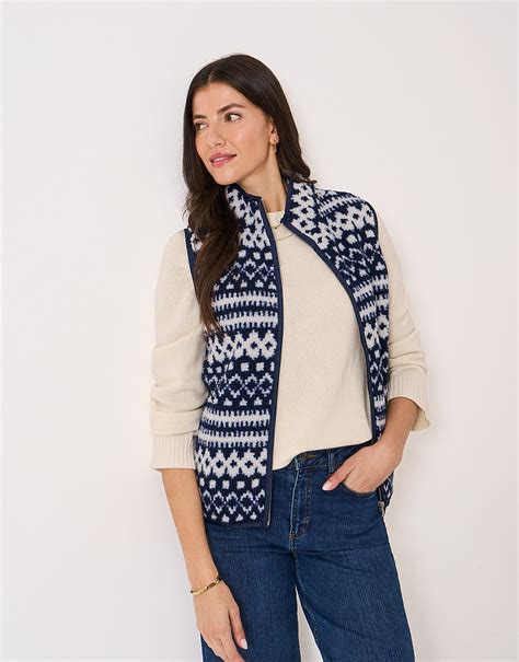 Boucle Fairisle Gilet In Navy From Crew Clothing Company