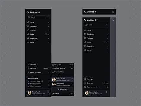 侧边导航菜单暗模式 Ui 设计 花瓣网