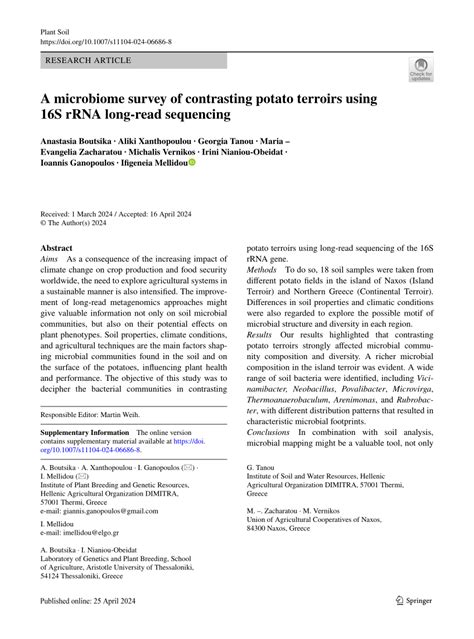 Pdf A Microbiome Survey Of Contrasting Potato Terroirs Using 16s Rrna
