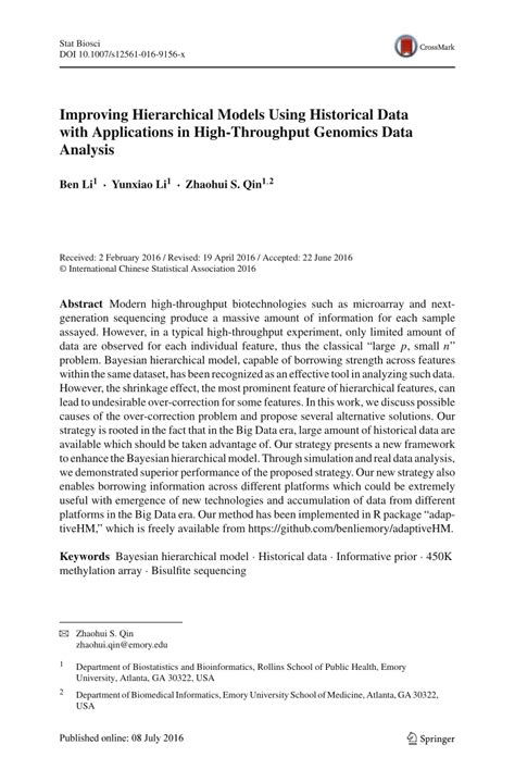Pdf Improving Hierarchical Models Using Historical Data With Applications In High Throughput