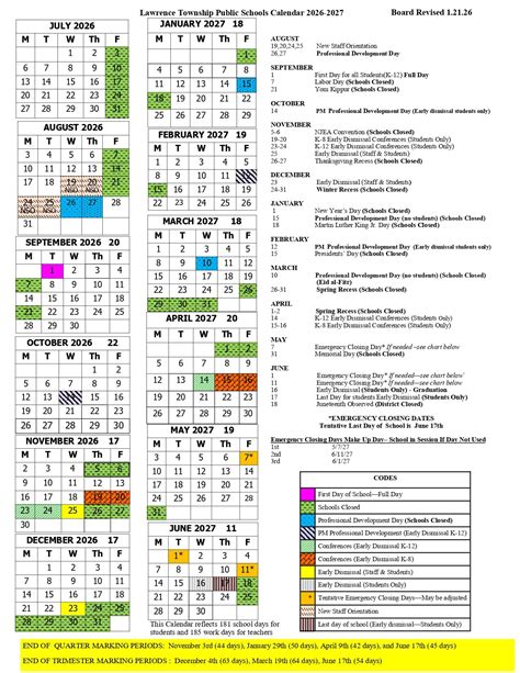 Lawrence Township Public Schools Calendar 26 27 Updates Educounty