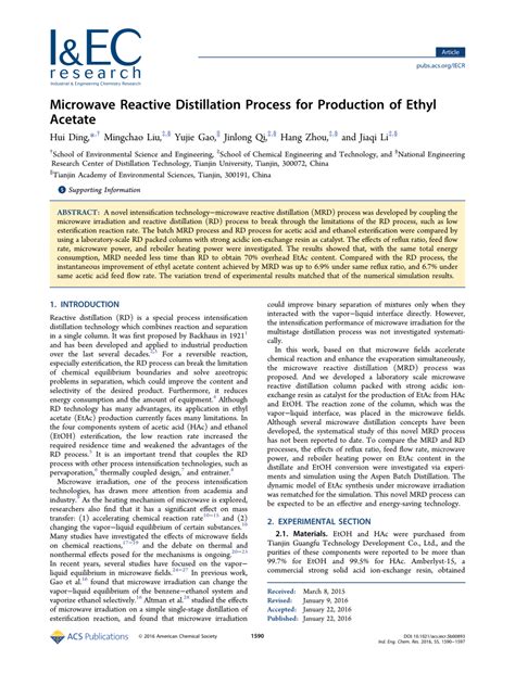 Pdf Microwave Reactive Distillation Process For Production Of Ethyl Acetate