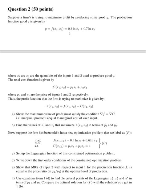 Solved Question 2 50 Points Suppose A Firms Is Trying To