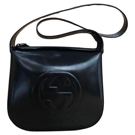 1990s Vintage Gucci Small Hobo Shoulder Bag Polished Leather Black For