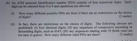 Solved B An Atm Personal Identification Number Pin