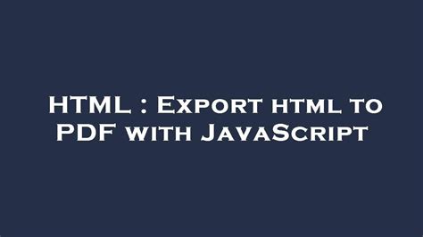 HTML Export Html To PDF With JavaScript YouTube
