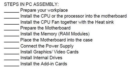 For Pc Assembly Arrange The Following Computer Hardware According To