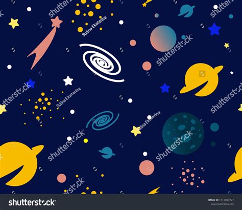Spacethemed Seamless Pattern Planets Stars Comets Stock Vector Royalty