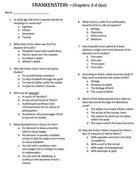 Frankenstein Quizzes Chapters With Answer Key By Subject Matter Expert