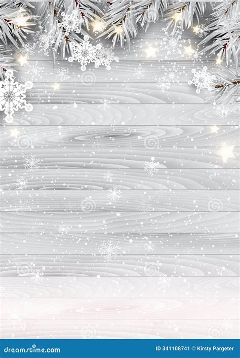 Christmas Background With Snowflakes And Stars On Wooden Texture Stock