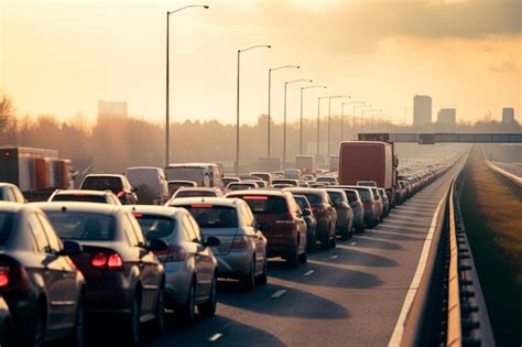 Premium AI Image A Long Queue Of Vehicles On A Highway Due To A Crash