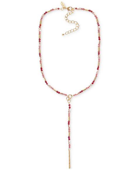 Style And Co Gold Tone Mixed Bead Lariat Necklace 18 3 Extender