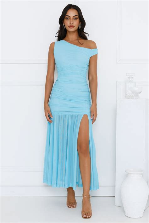 Stylish Diva Mesh Off Shoulder Midi Dress Blue Hello Molly