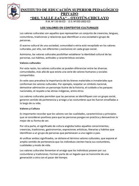 Tema 2 Los Valores En Contextos Culturales 1 Descargar Gratis Pdf