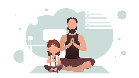 아빠와 어린 딸이 명상을하고 있습니다 명상 만화 스타일 가족에 대한 스톡 벡터 아트 및 기타 이미지 가족 귀여운 균형