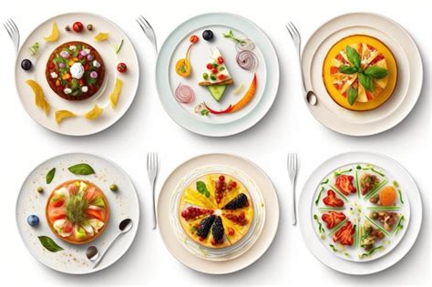 Conjunto de vários pratos de comida isolados no fundo branco Foto Premium