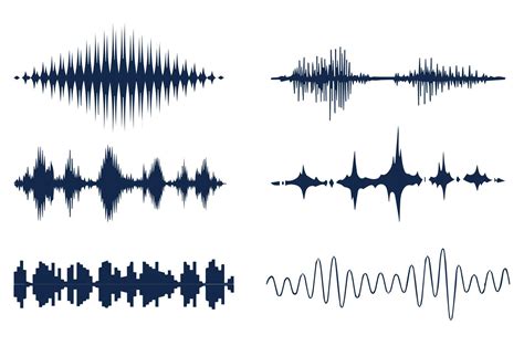 Sound Waveforms And Audio Frequencies In Blue Tones A Set Of Sound Waves And Audio Waveforms