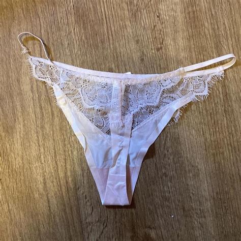 Pink Lace Thong Like New Never Worn Size Small Depop