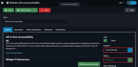 Joomla Ada Compliance Accessibility Widget Installation