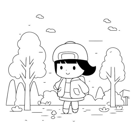 Una Niña Linda Caminando En El Parque De Una Niña Pequeña Vector Premium