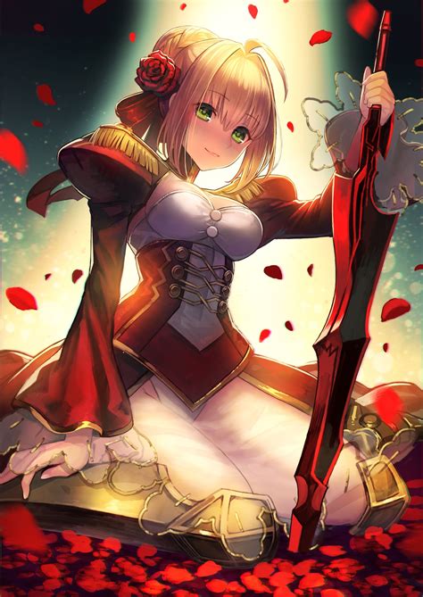 Posterior Cleavage Cleavage Blonde Green Eyes Armor Red Dress Fate