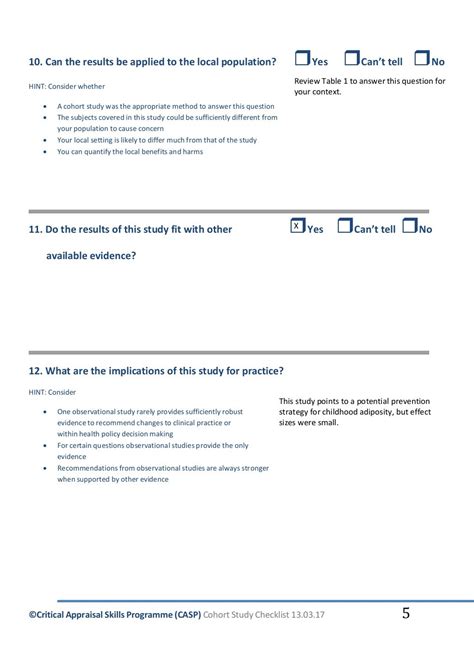 Critical Appraisal Skills Programme Casp Cohort Study Checklist Wor