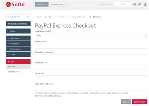 Configure Paypal Express Checkout