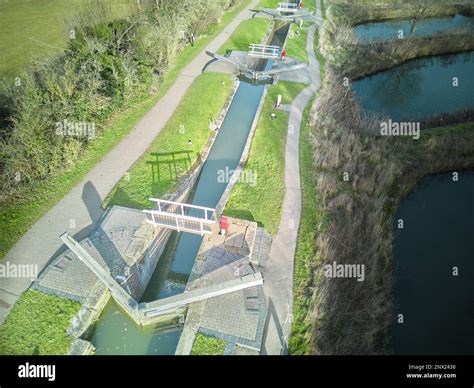 Aerial View Of Foxton Locks Which Has Longest Steepest Staircase