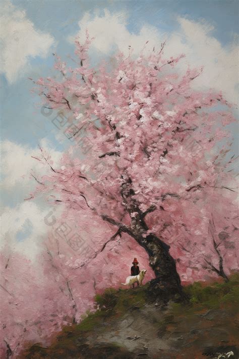 樱花花卉油画花朵莫奈油画插画图片 包图网