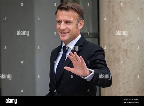 Frances President Emmanuel Macron Gestures At The Elysee Presidential