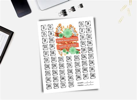 52 Week Saving Challenge Printable Boutique Printables