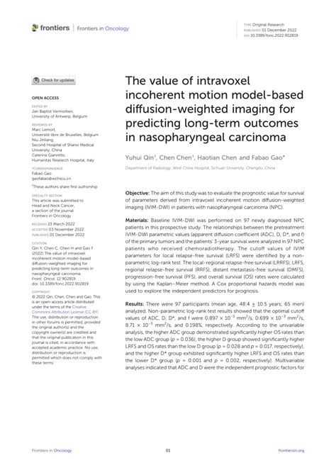 Pdf The Value Of Intravoxel Incoherent Motion Model Based Diffusion Weighted Imaging For