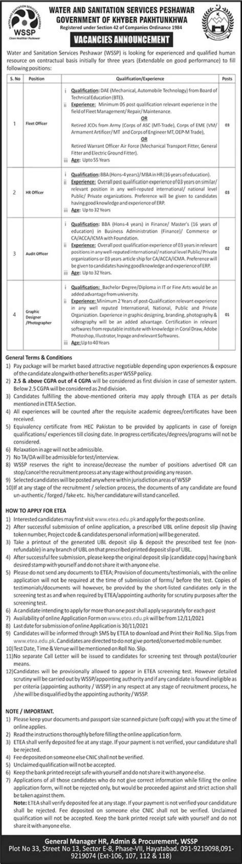 Water And Sanitation Services Peshawar Wssp Jobs 2021 Prepistan Jobs