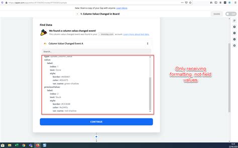 zapier cannot retrieve board column data from api monday
