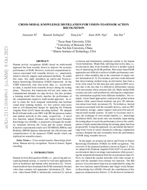 Pdf Cross Modal Knowledge Distillation For Vision To Sensor Action Recognition