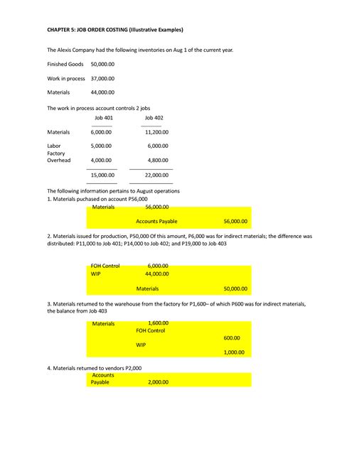 Chapter 5 Job Order Costing Illustrative Examples Compress The Alexis