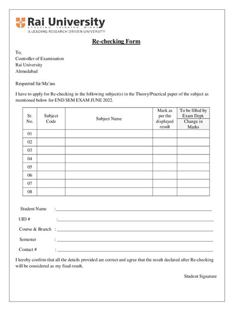 Fillable Online Rechecking Formpdf Sr No Application
